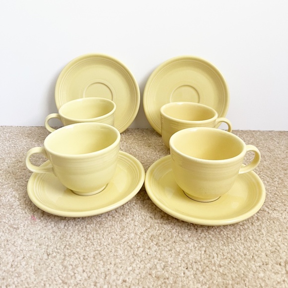 Fiestaware | Dining | Set Of 4 Fiestaware Yellow Teacups And Saucers ...